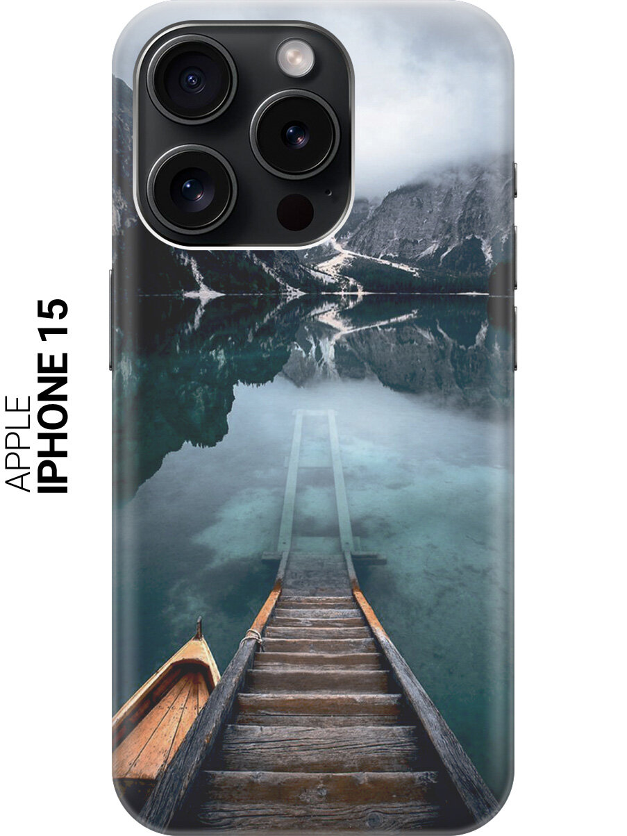 Силиконовый чехол на Apple iPhone 15 Pro / Эпл Айфон 15 Про с рисунком "Горы, озеро, облака"