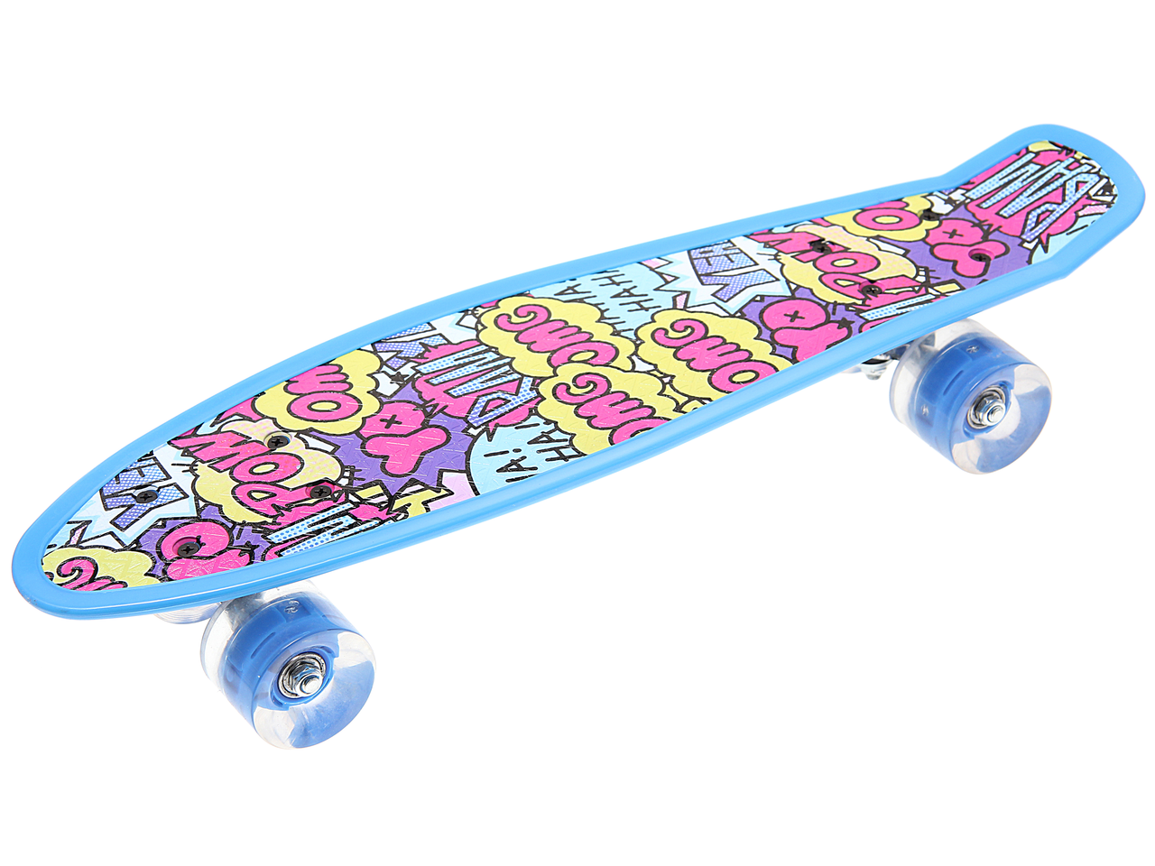 Скейтборд 22" (пенниборд) пластиковый (колеса с подсветкой) сине-розовый Сomics