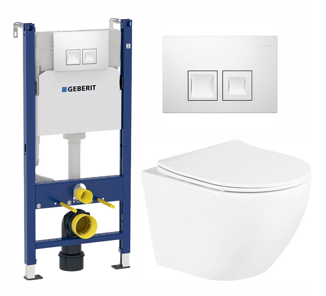 Комплект 3 в 1 инсталляция Geberit Duofix + Унитаз подвесной BelBagno Uno + кнопка белая