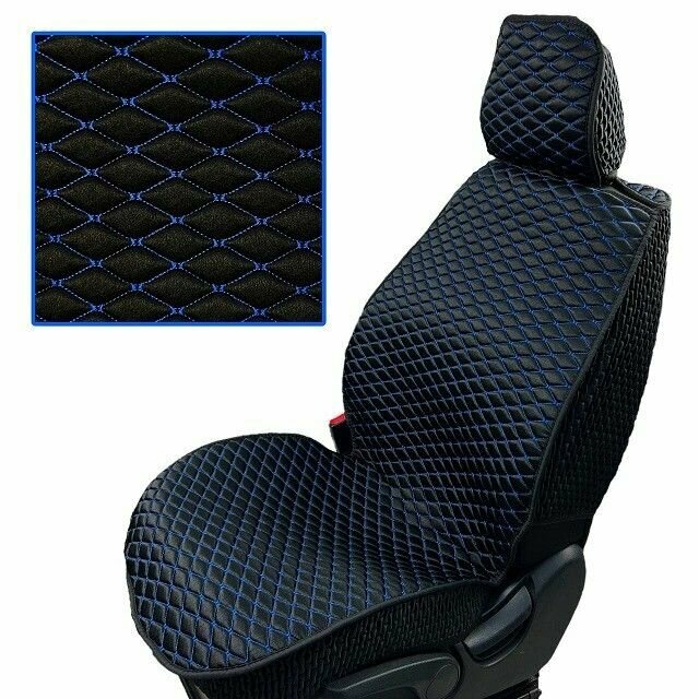Комплект накидок на весь салон холодок CUBE, ткань Атлас, бока-гармошка, спинка экокожа, цвет черный, строчка синяя, кант черный