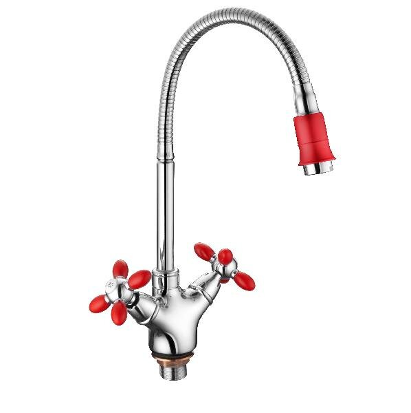 A4882N Смеситель для кухни ACCOONA с гибким изливом и гайкой хром/красный (10)