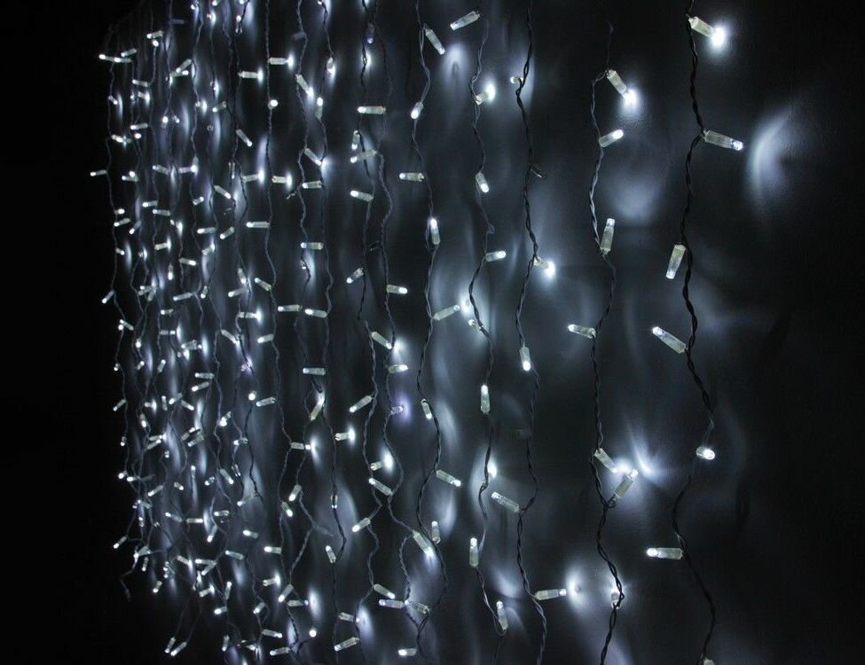 Гирлянда занавес Rich Led Cap 2*1.5 м, 300 холодных белых LED ламп, белый ПВХ, соединяемая, IP65, Rich LED