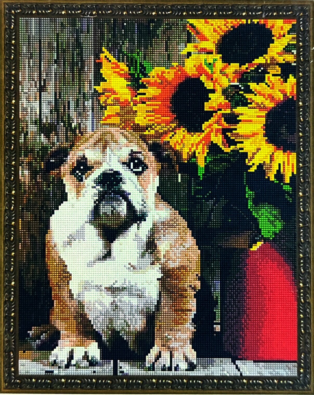 Алмазная мозаика 40x50см круглые стразы домашние животные, английский бульдог, собака, щенки