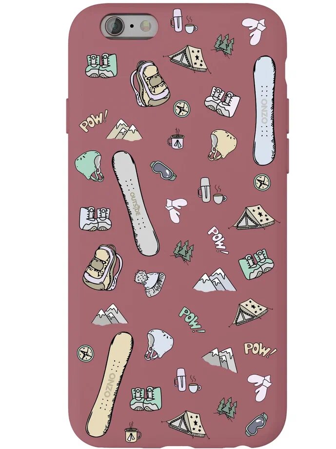 Чехол на iPhone 6/6S / Айфон 6/6с бампер бордовый с принтом "Travel"