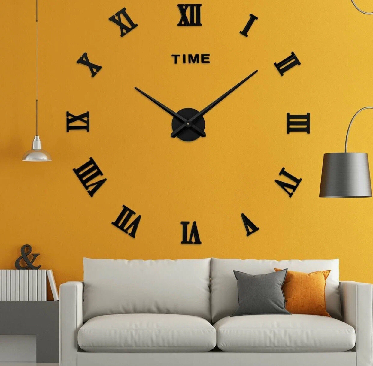 Большие настенные 3D часы №1 (max 130см) зеркальное черный