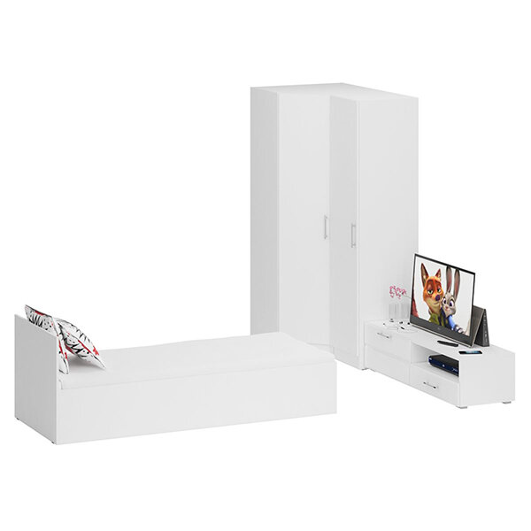 Спальня Стандарт 4-0800, цвет белый/фасады ТВ тумбы МДФ белый глянец, сп. м. 800х2000 мм, без матраса, основание есть