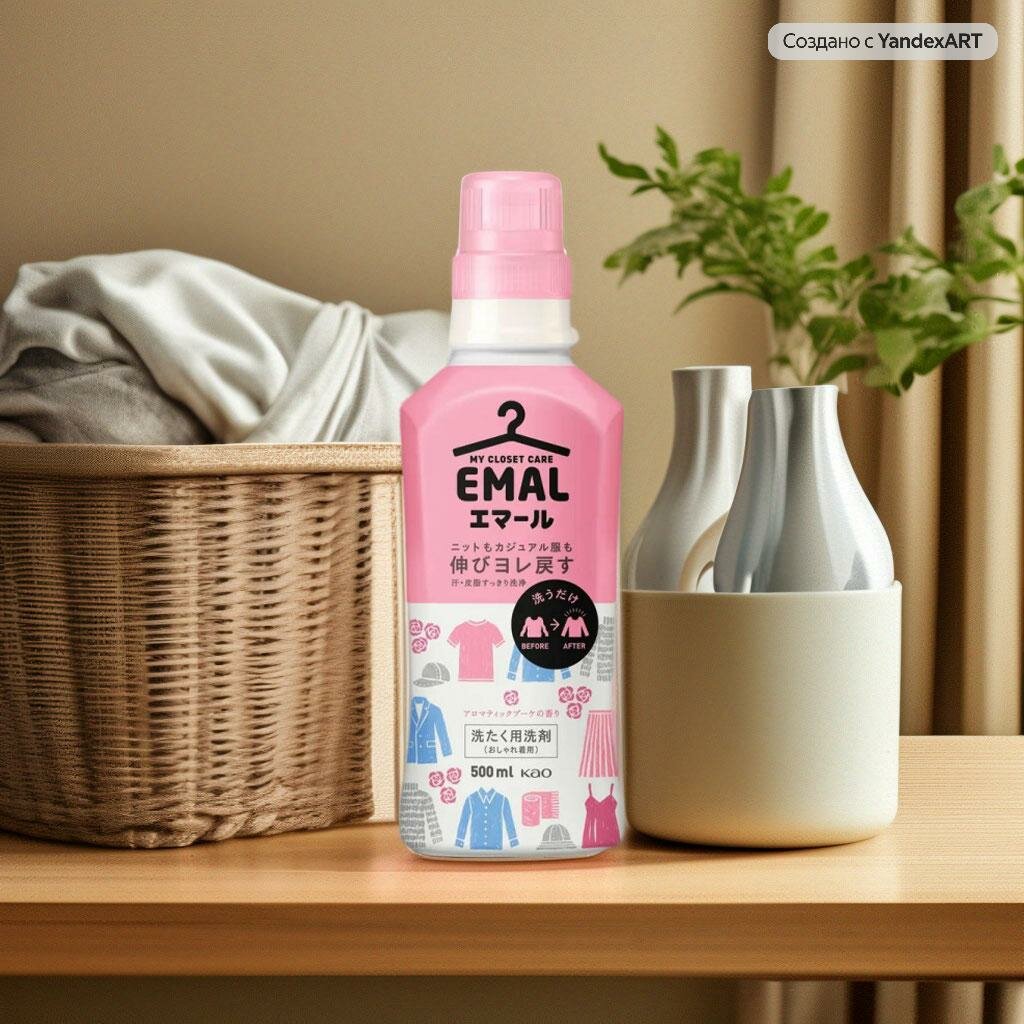 Жидкое средство для стирки деликатных тканей KAO Emal, цветочный аромат 460 мл.), бутылка