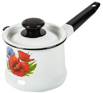 Ковш кухонный Керченский Металлургический Завод с крышкой эмалированная сталь белый 1л