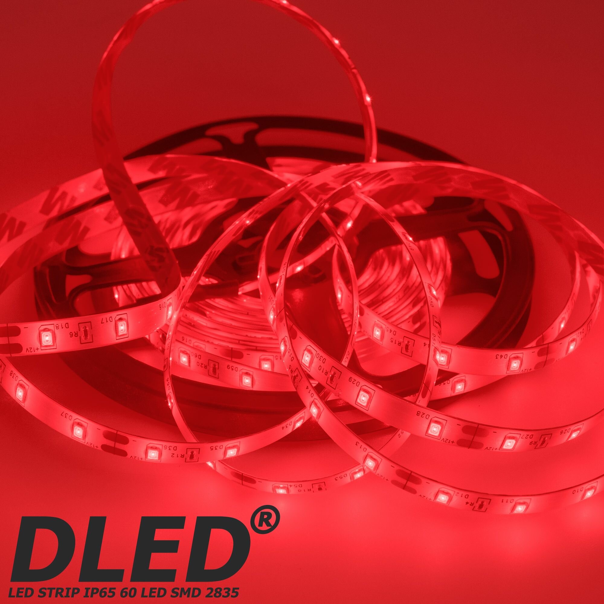 Комплект 5 метров влагозащищенной светодиодной лентой SMD 2835 (60 LED IP65 Красная) с блоком питания