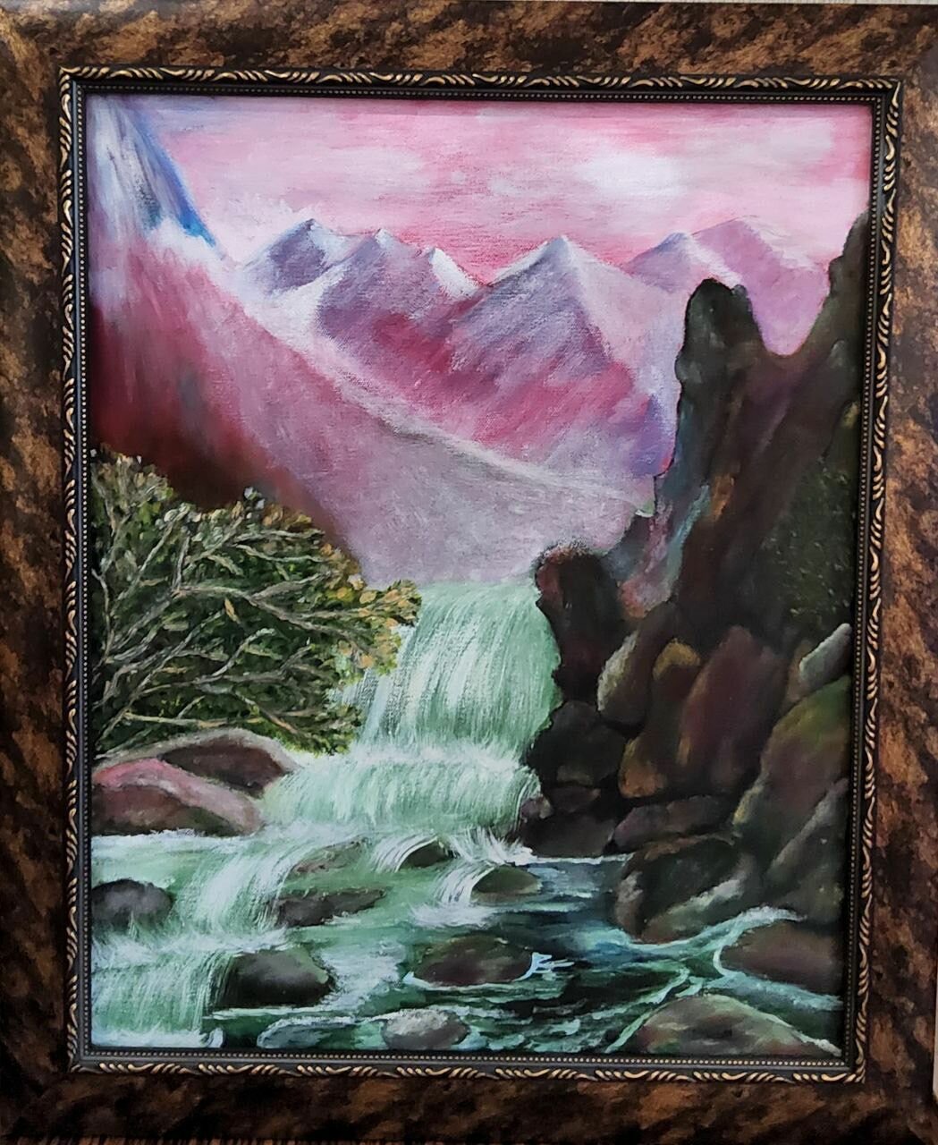 Картина в раме. Миляева Нина "Ручей в ущелье", холст, масло, 50x40. Авторская живопись.