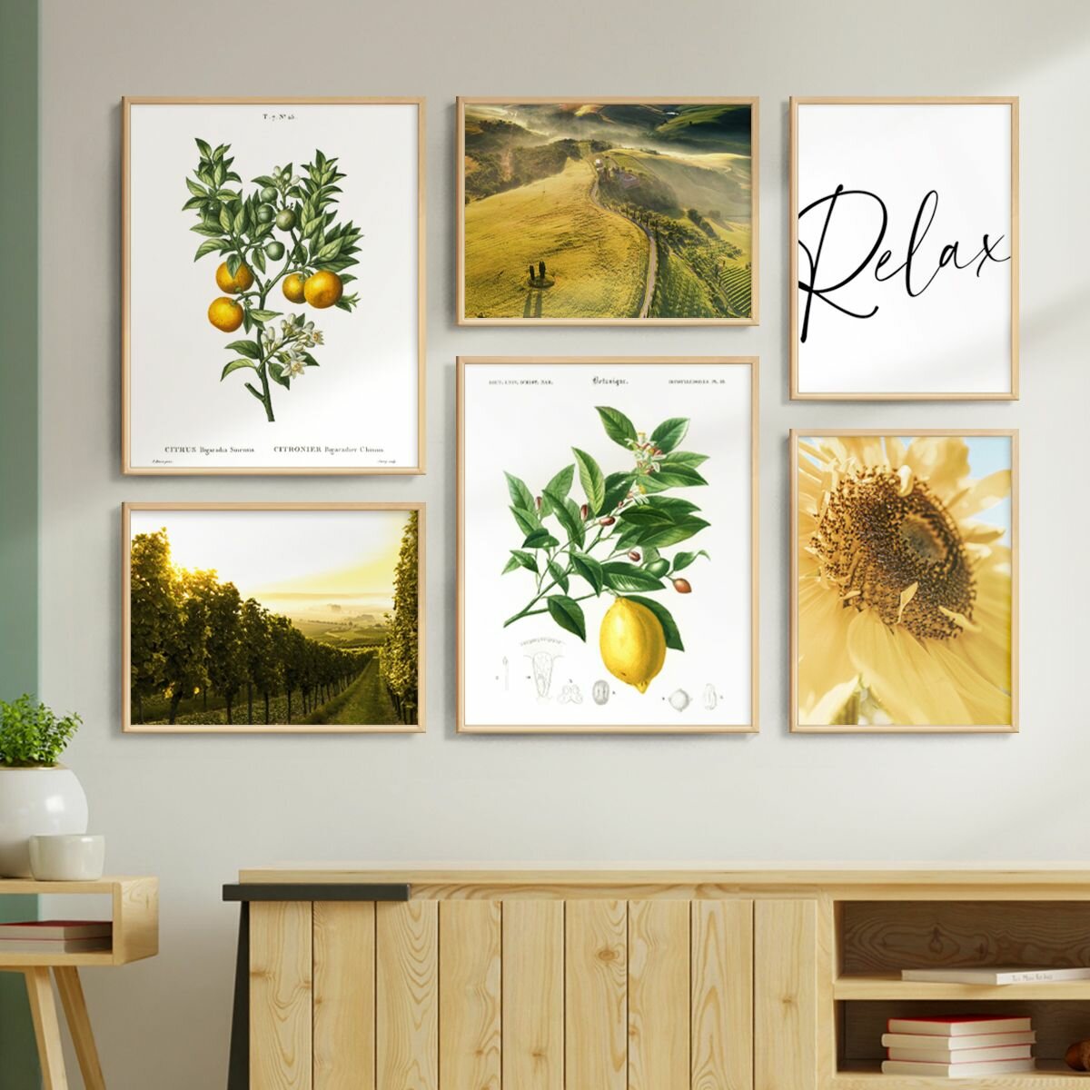 Набор постеров 6 шт "Желтые лимоны" плакат для интерьера, картина на стену