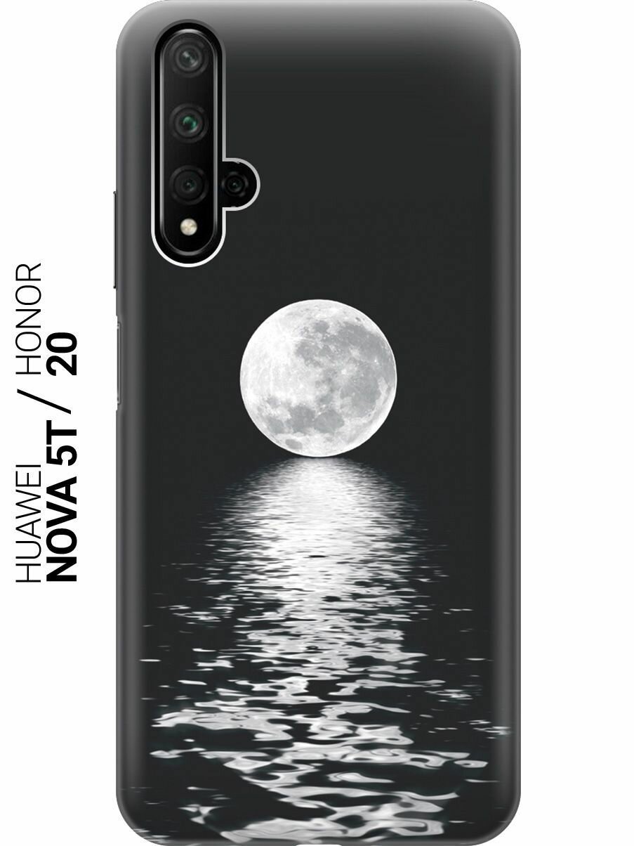 Силиконовый чехол на Honor 20, Huawei Nova 5T, Хонор 20, Хуавей Нова 5Т с принтом "Луна над морем"