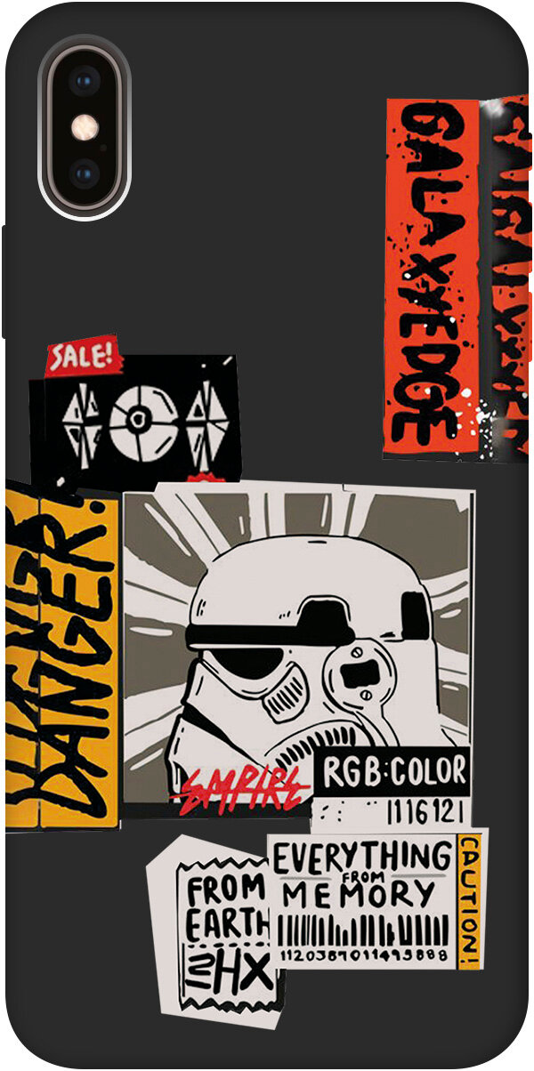 Силиконовый чехол на Apple iPhone XS Max / Эпл Айфон Икс Эс Макс с рисунком "Stormtrooper Stickers" Soft Touch черный