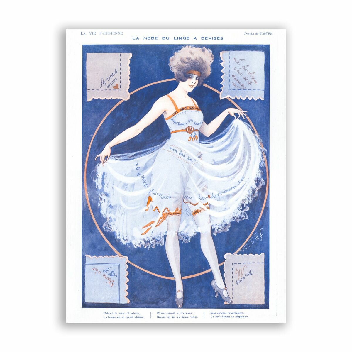 Постер на бумаге в стиле Пин-ап / La Vie Parisienne - La Mode du Linge a Devises / Размер 30 x 40 см