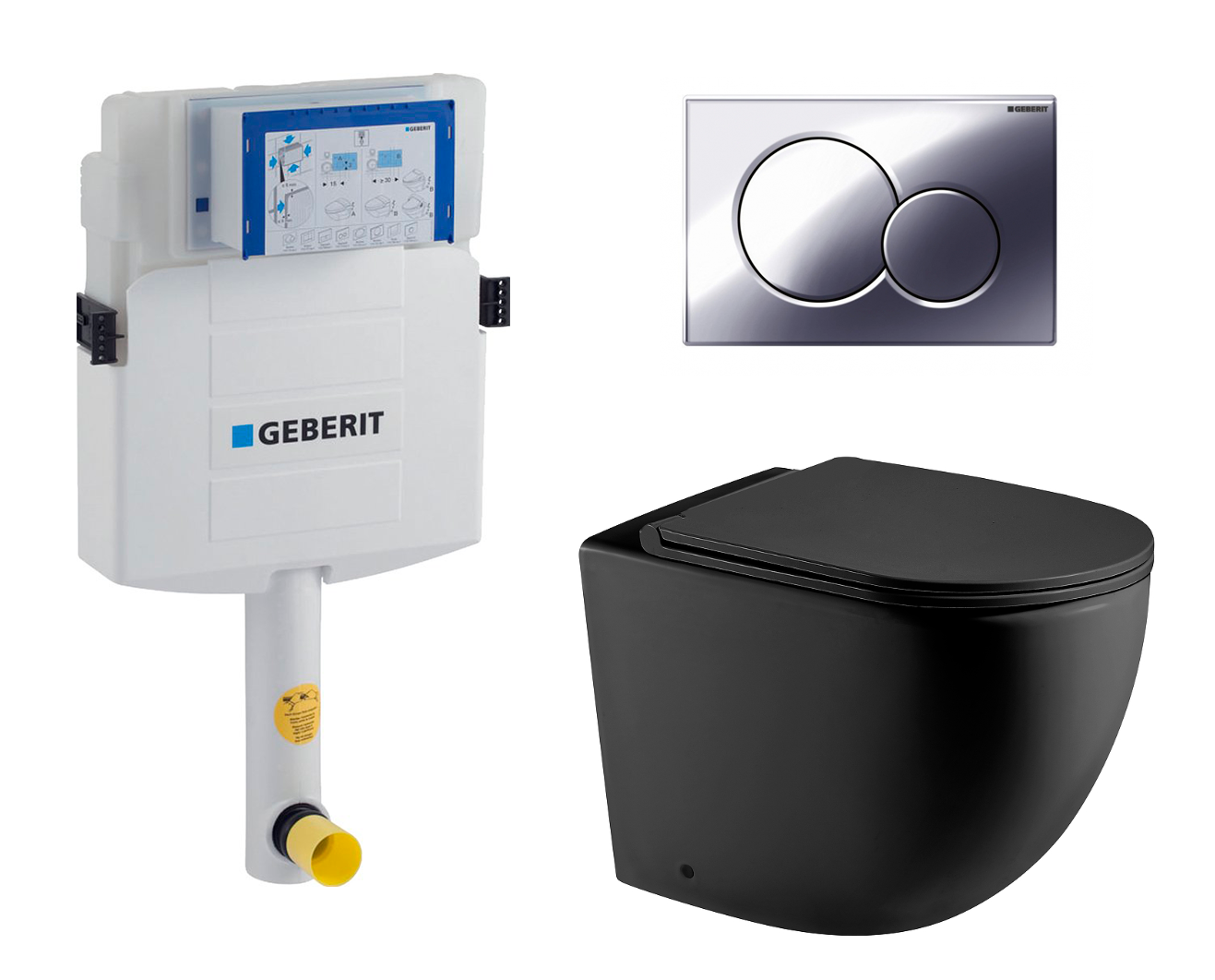 Комплект 3 в 1 смывной бачок скрытого монтажа Geberit Duofix UP320 + Унитаз приставной WeltWasser Merzbach 002 MT-BL + Кнопка Geberit Sigma 01 хром
