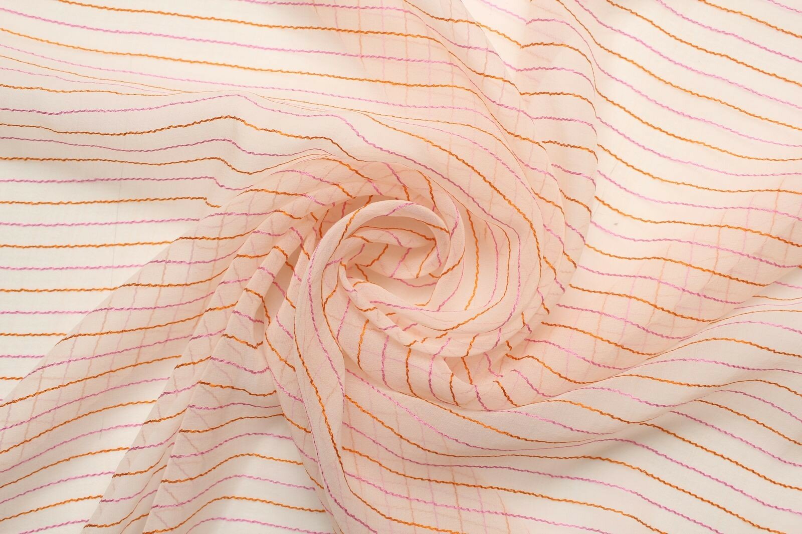 Ткань Шёлковый шифон Pinko белый с строчной вышивкой, ш134см, 0,5 м