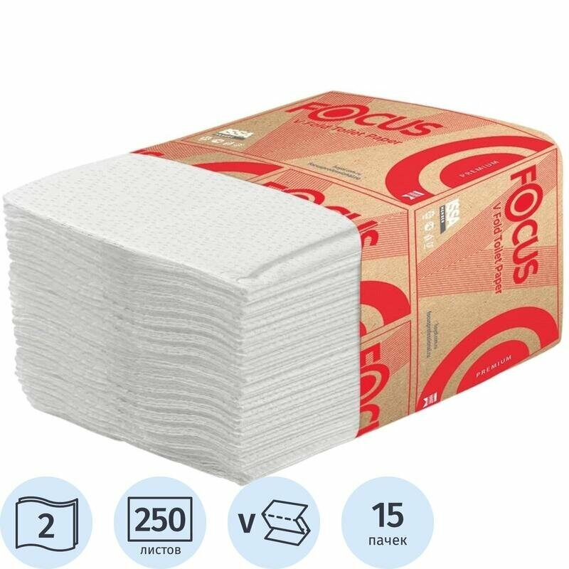 Бумага туалетная д/дисп Premium V-сл 2сл бел 250л 15пач/уп_5083735 п/э, 1769751