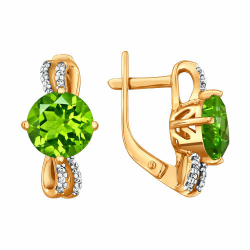 Серьги, золото, 585 проба, фианит, хризолит