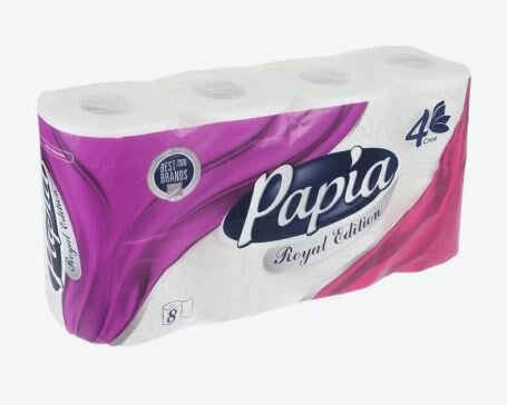 Туалетная бумага "Royal Edition", Papia, 4 слоя, 8 рулонов
