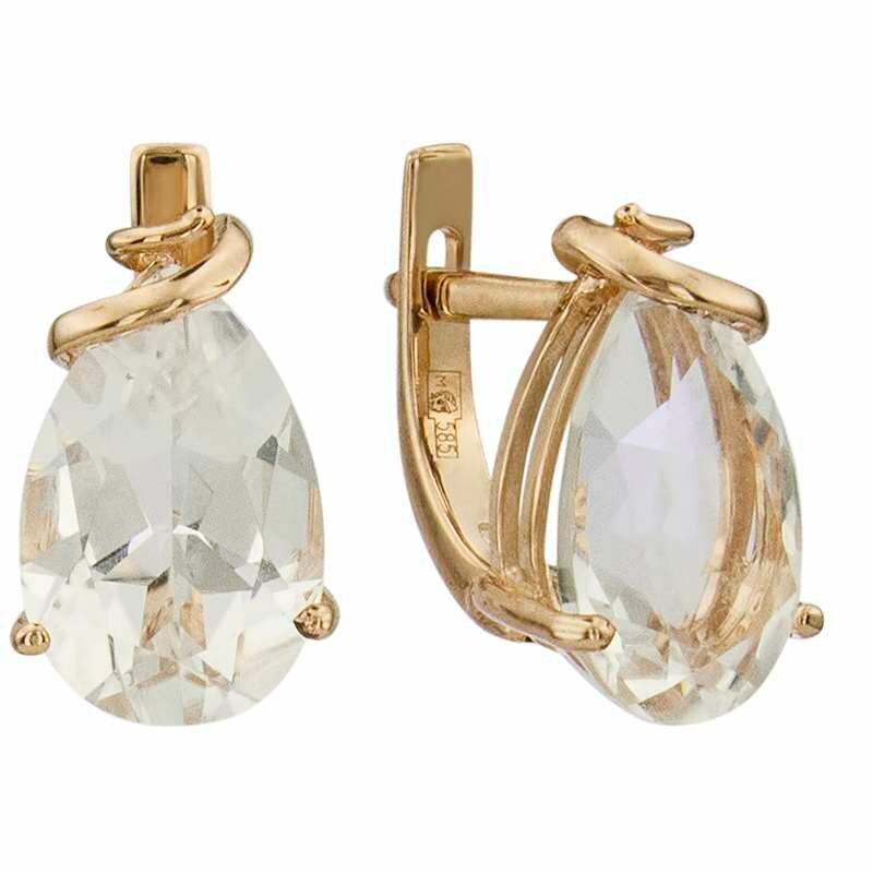Серьги, красное золото, 585 проба, горный хрусталь