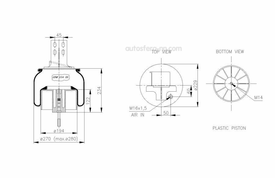 TIPTOPOL ABM23428C11 Пневмоподушка Iveco Stralis/Eurotech/Cursor зад (задняя левая) пласт. стакан!
