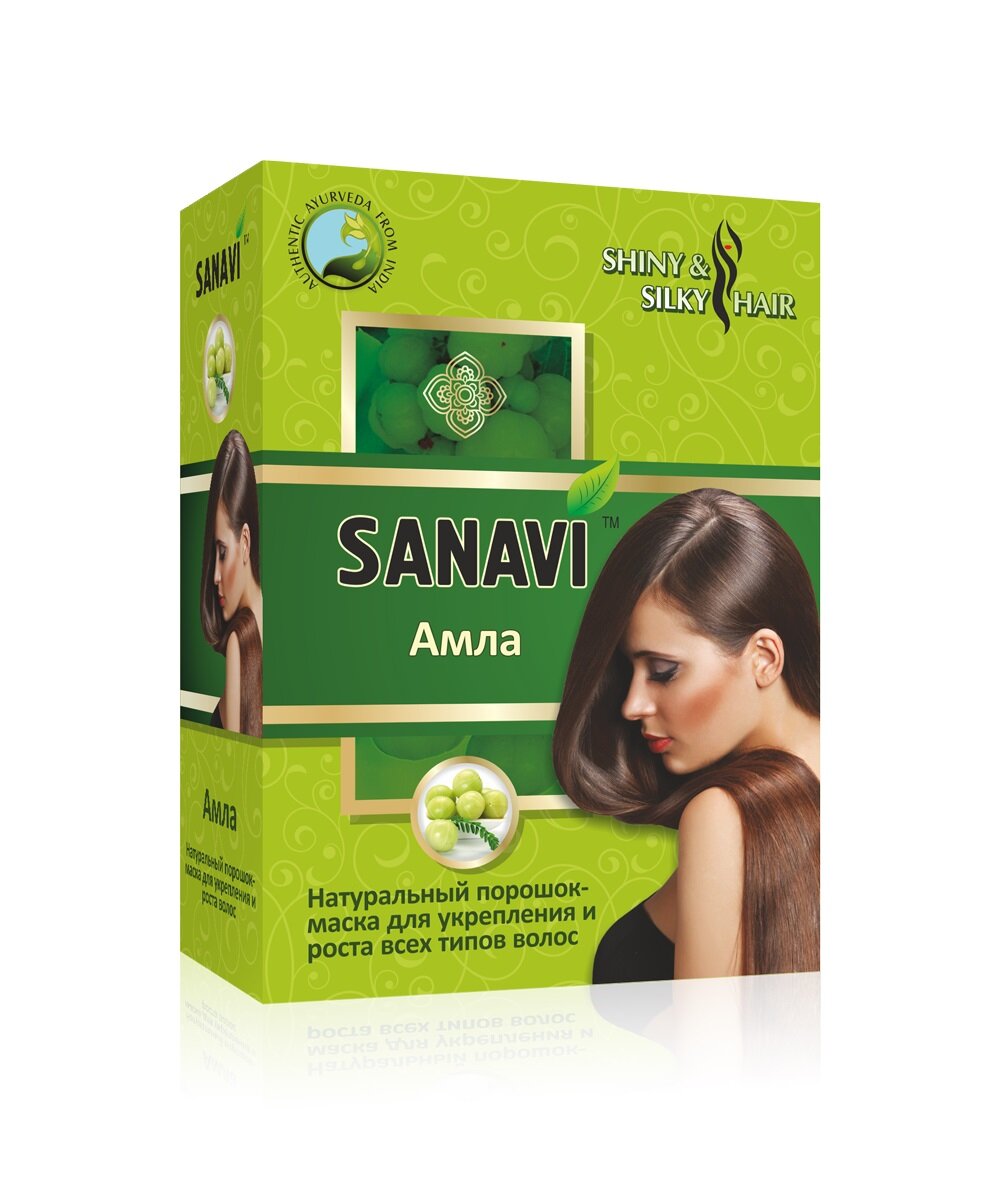 Амла, Натуральный порошок-маска для укрепления и роста всех типов волос, Sanavi, 100 г.