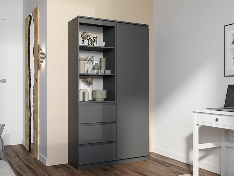 Шкаф распашной с полками "Челси" 100х180х38 Серый графит