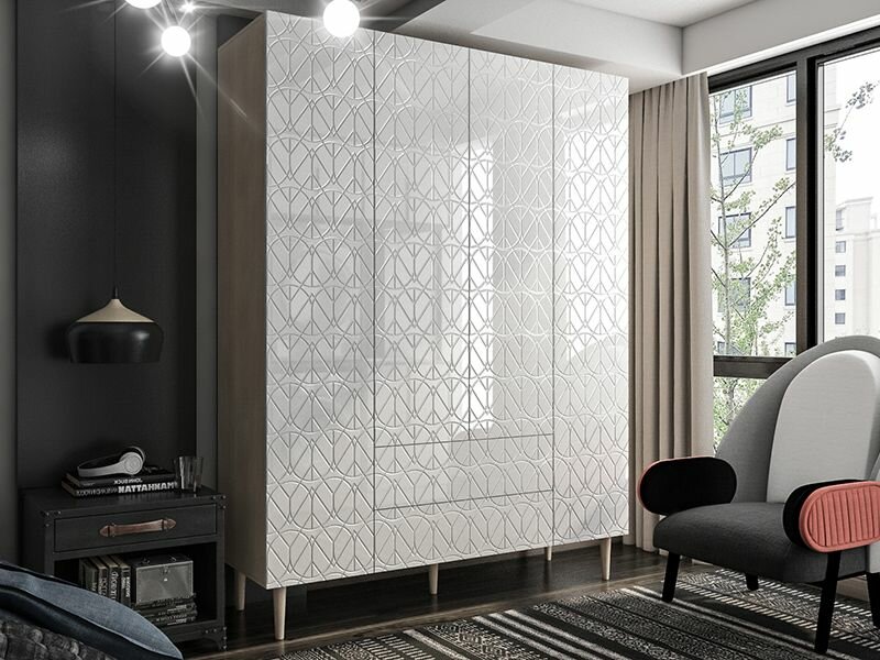 Шкаф распашной для одежды со штангой "Йорк 10" 160х220х50, кремона шампань / белый глянец