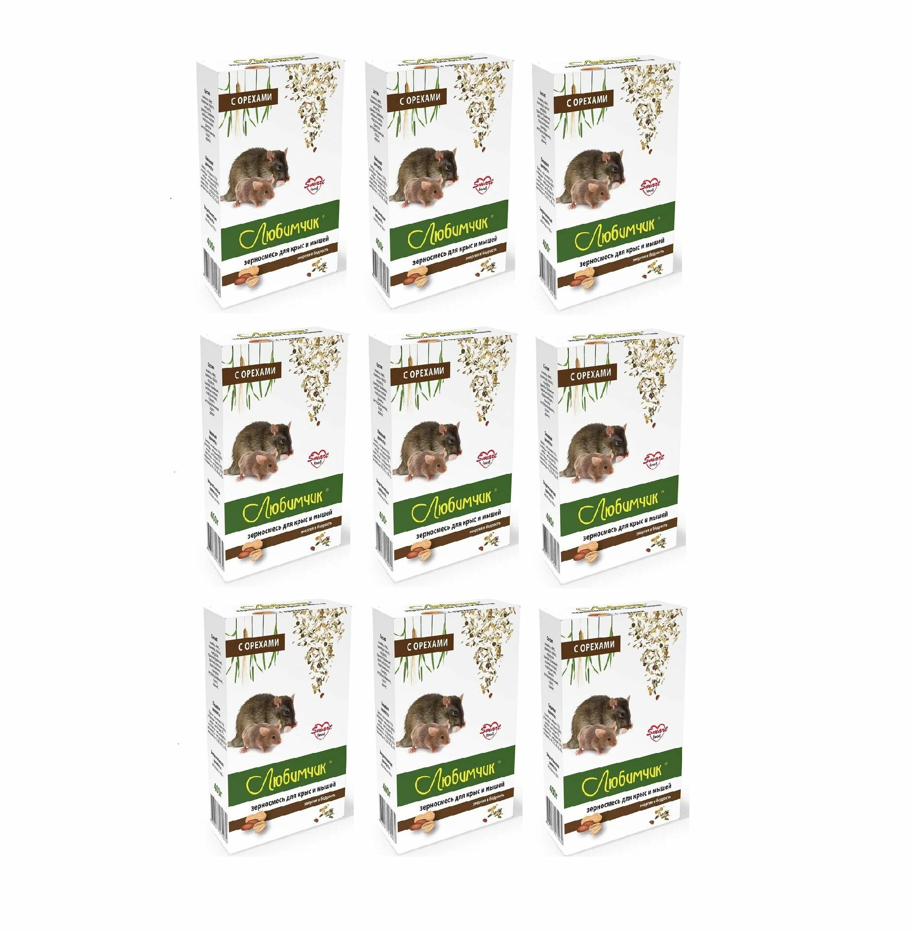 Любимчик Зерносмесь для крыс с орехами, 400 гр, 9 уп