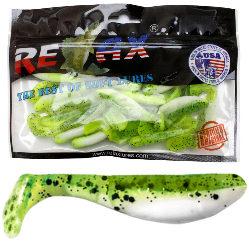 Мягкая силиконовая приманка риппер RELAX KOPYTO LAMINAT 3 (7,5cm) цвет L045 (White, Chartreuse-black Jumbo, Laminated) 1 уп. по 10 шт.