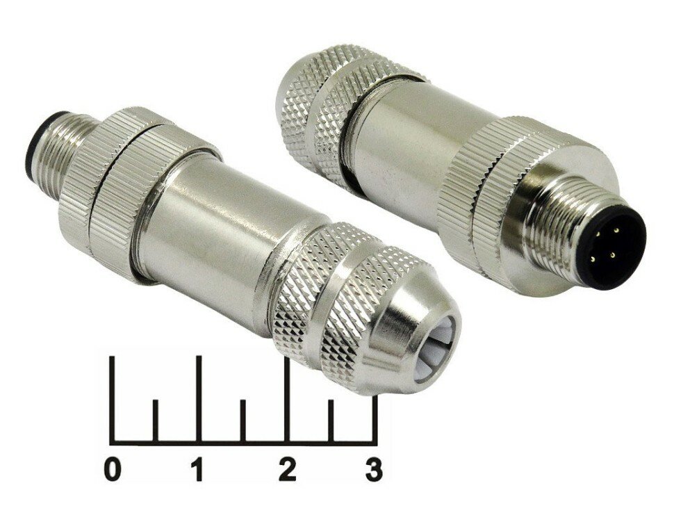 Разъем 4pin штекер влагозащищенный на кабель IP67 M12 PG7 металл (M12PB-4A)