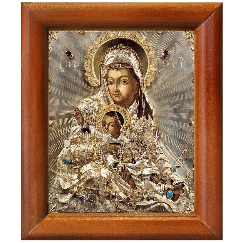 Киккская икона Божией Матери "Милостивая", XVIII в, в деревянной рамке 8*9,5 см