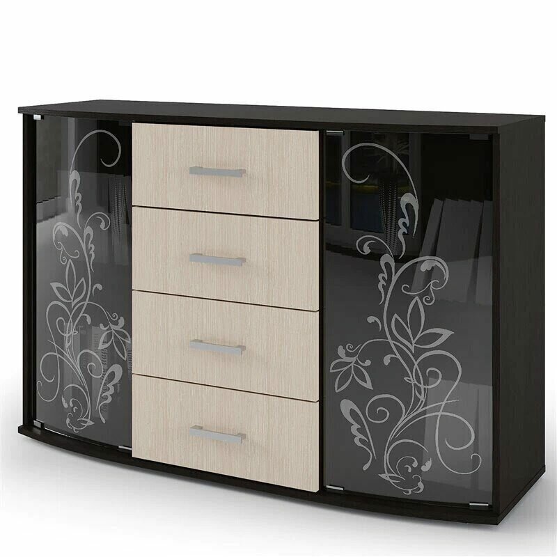 Комод К-7, стеклянные створки, венге/дуб белфорт (1300х436х876)