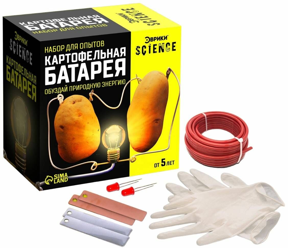 Набор для опытов и экспериментов "Картофельная батарейка" в домашних условиях, физика для детей, сделай сам, исследование источника электрического тока