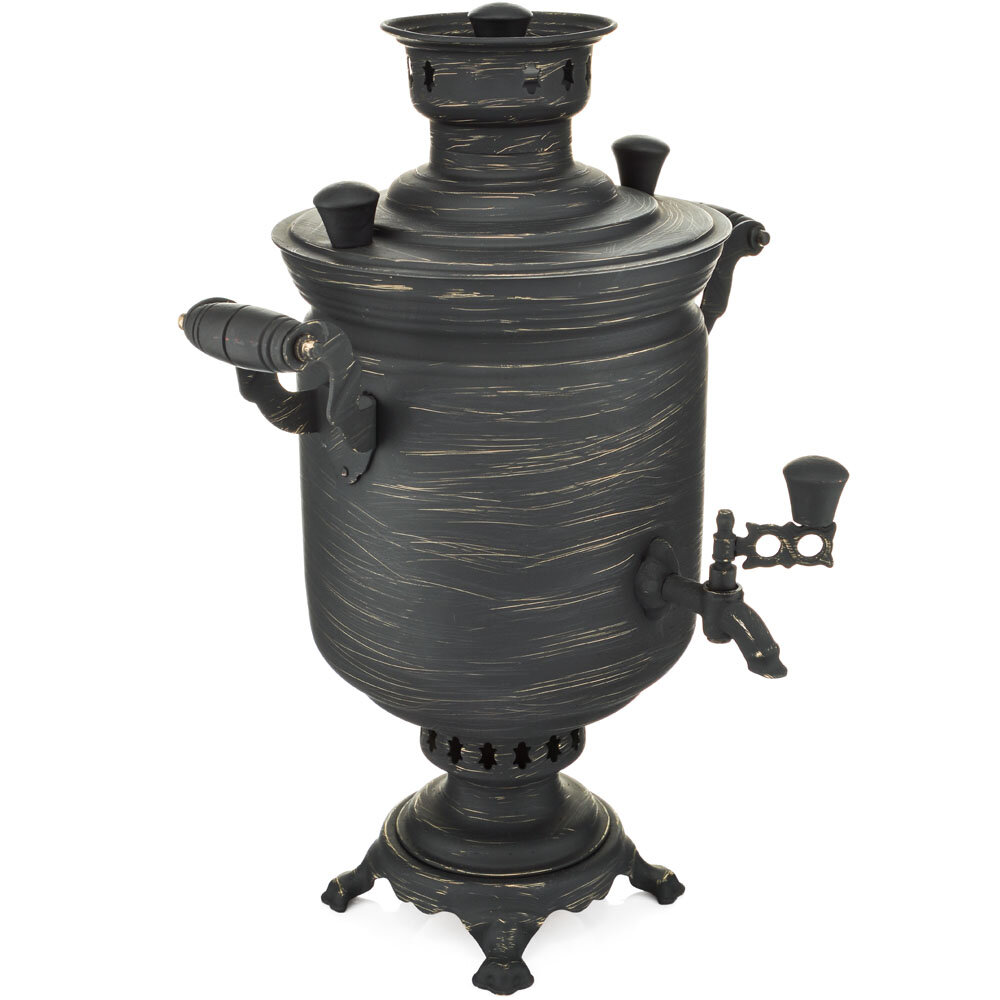 Самовар комбинированный 5 литров формы «Банка» золотые нити в патине, категория «Эксклюзив»