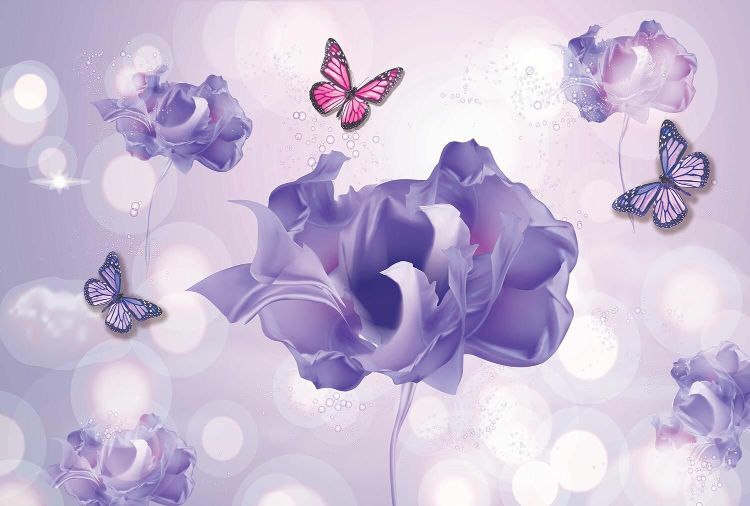 Фотообои/F коллекцияF-240-1Бабочки с фиолетовыми цветами 400х270-1Divino