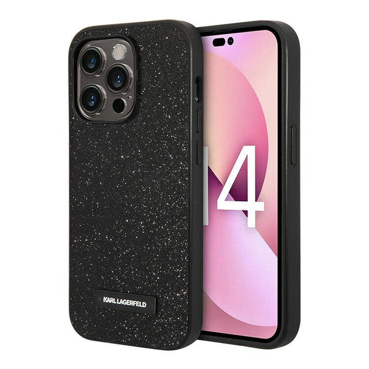 Karl Lagerfed чехол для iPhone 14 Pro Max, Lagerfeld Solid glitter Plaque logo, черный