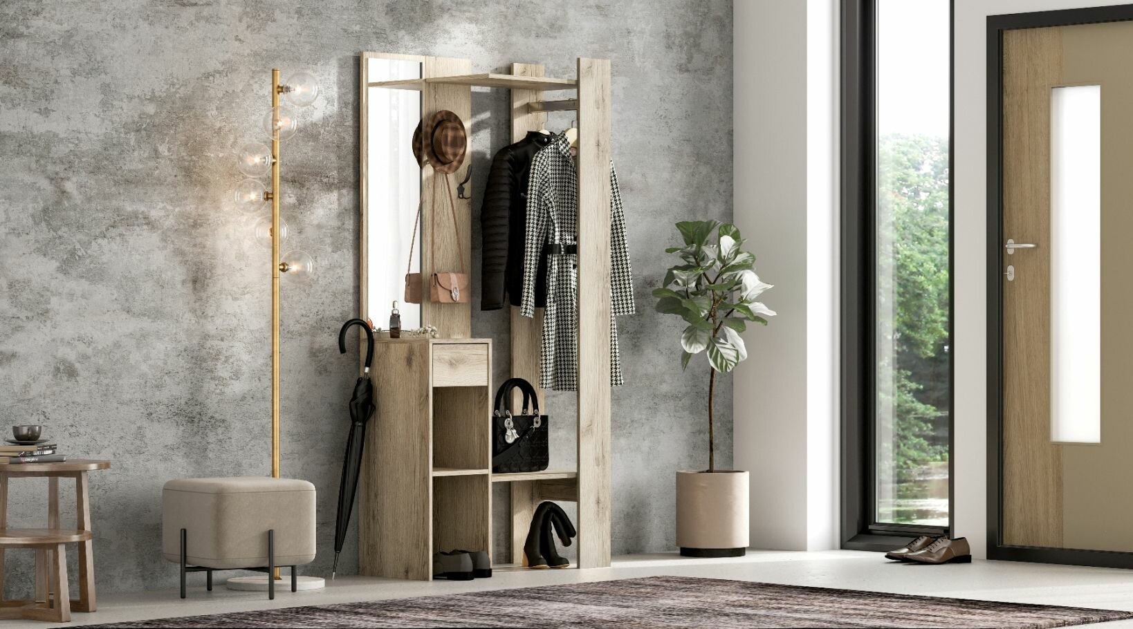 Прихожая Крит-1 Делано светлый, ЛДСП, наличие ящиков и полок