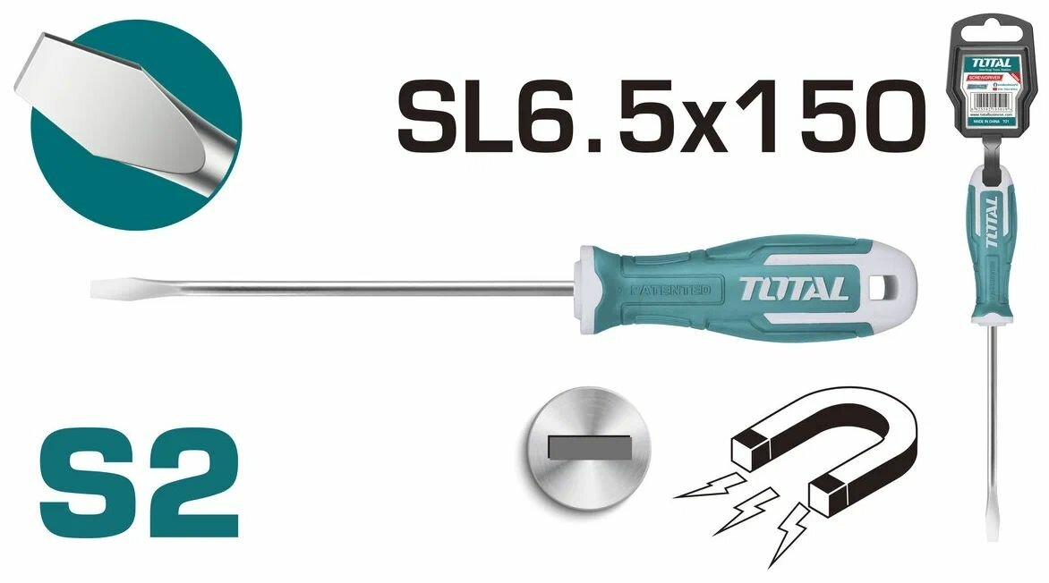 Отвертка шлицевая SL6,5 150мм TOTAL TSDRSSL6150