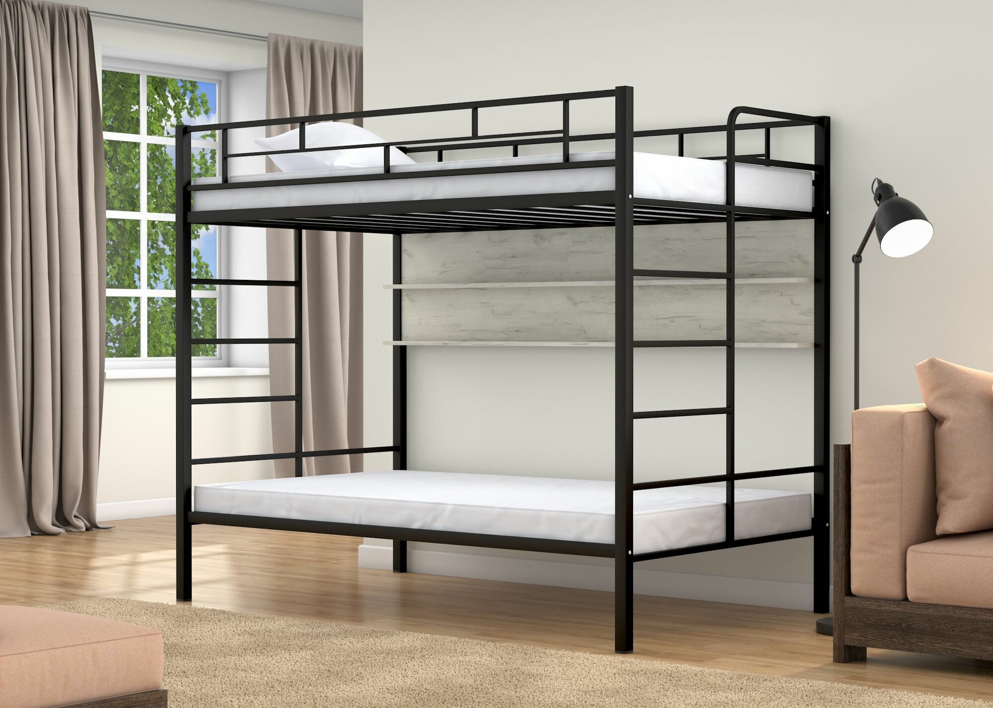 Двухъярусная кровать Валенсия 120 Твист Черный полка Дуб крафт белый