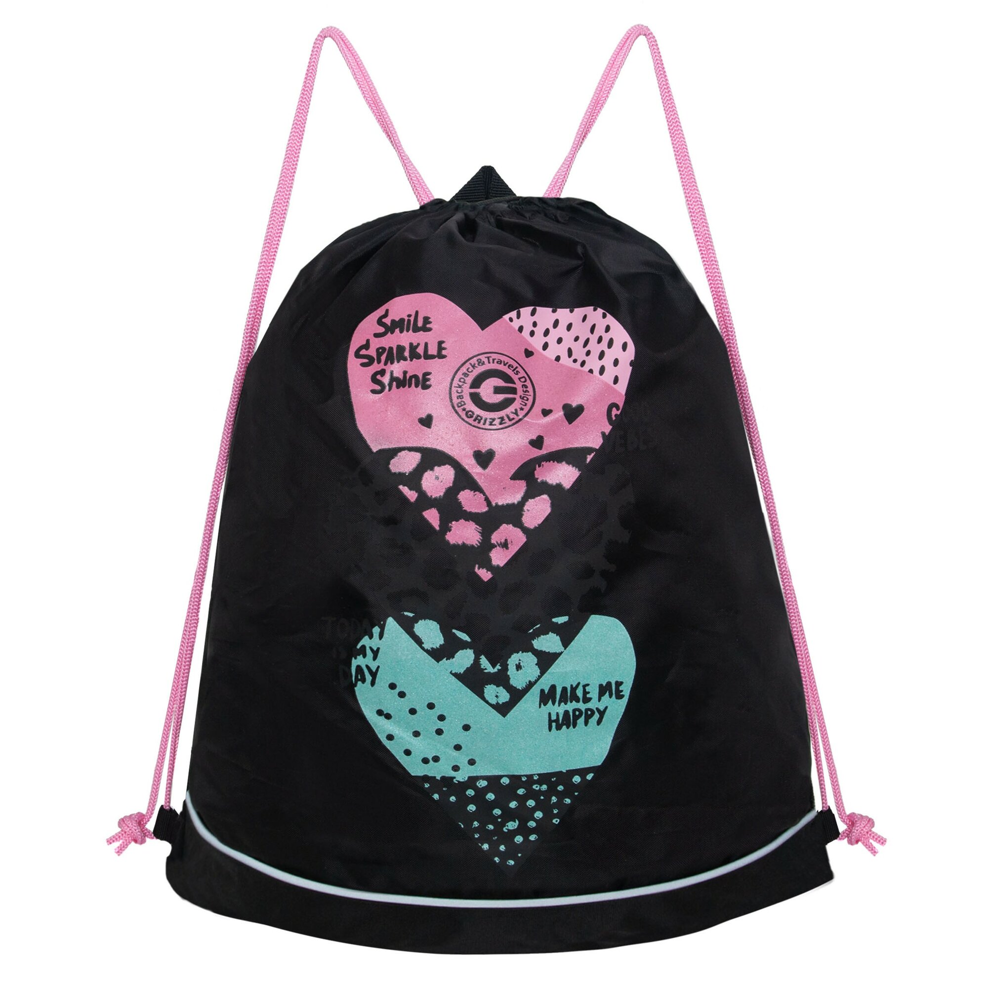 Мешок для обуви GRIZZLY с одним отделением, с боковым карманом, укрепленным дном, для школы, для девочки OM-40-6/1