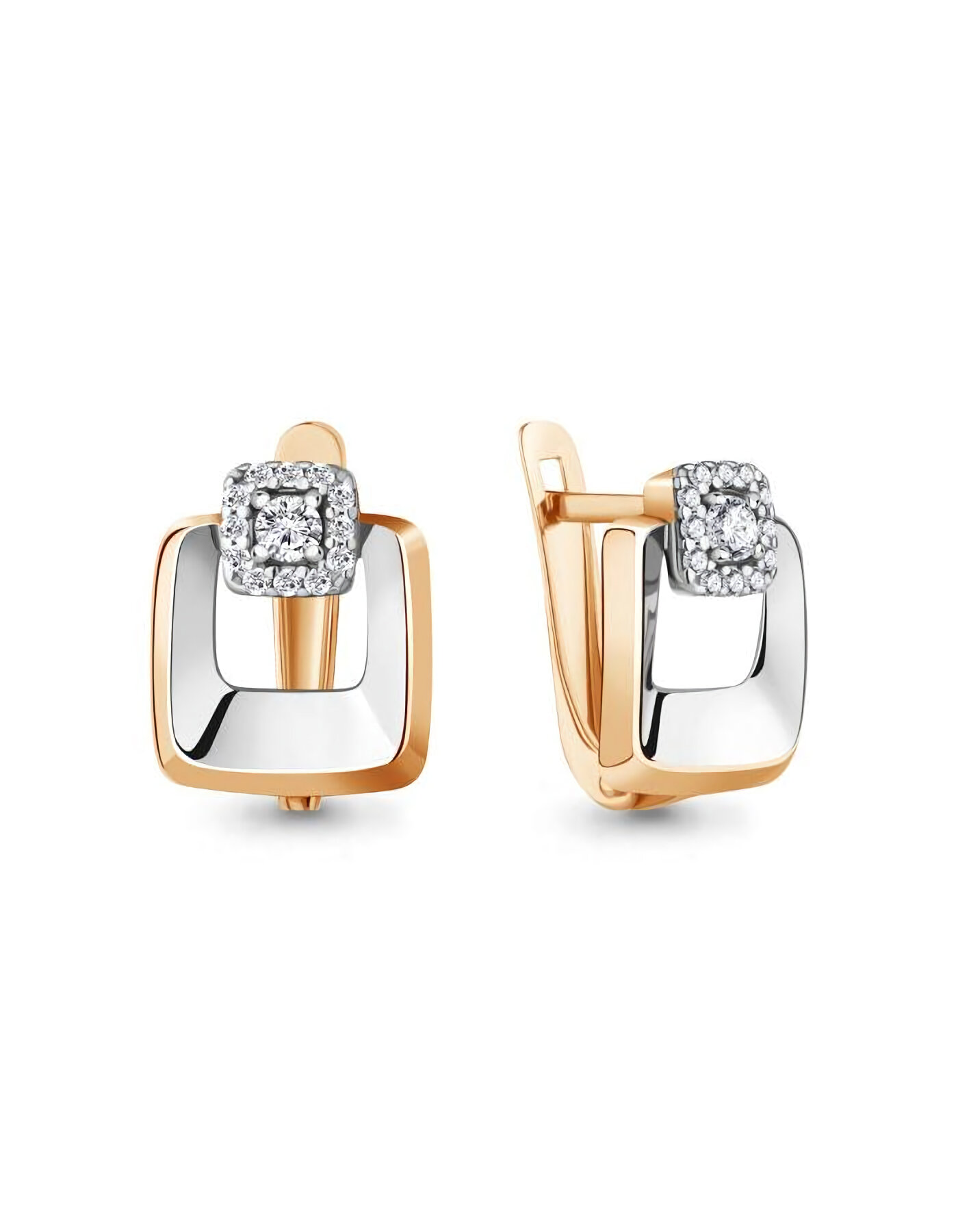 Серьги, серебро, 925 проба, золочение, фианит