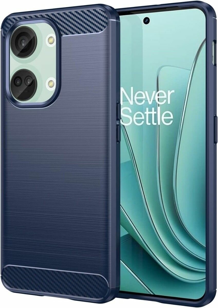 Чехол на OnePlus Nord 3 силиконовый карбон сталь синий противоударный
