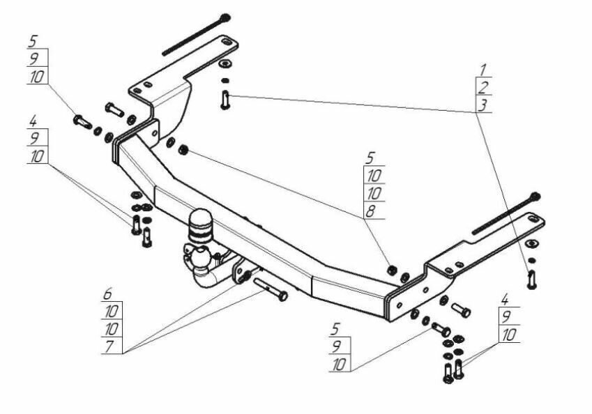 Фаркоп с оцинк. шаром Toyota Land Cruiser Prado J150 2009-2023, Lexus GX 2010-2013 крепление шара на двух болтах, (без электрики, паспорт и сертификат в комплекте) Motodor.92508-A