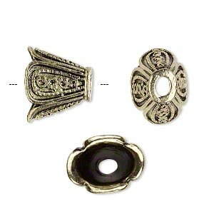 Конус, 16х13х12мм (внутренний размер 10х7мм), плоский, цветок, базовый материал - цинковый сплав, позолоченный с чернением, 1 шт.