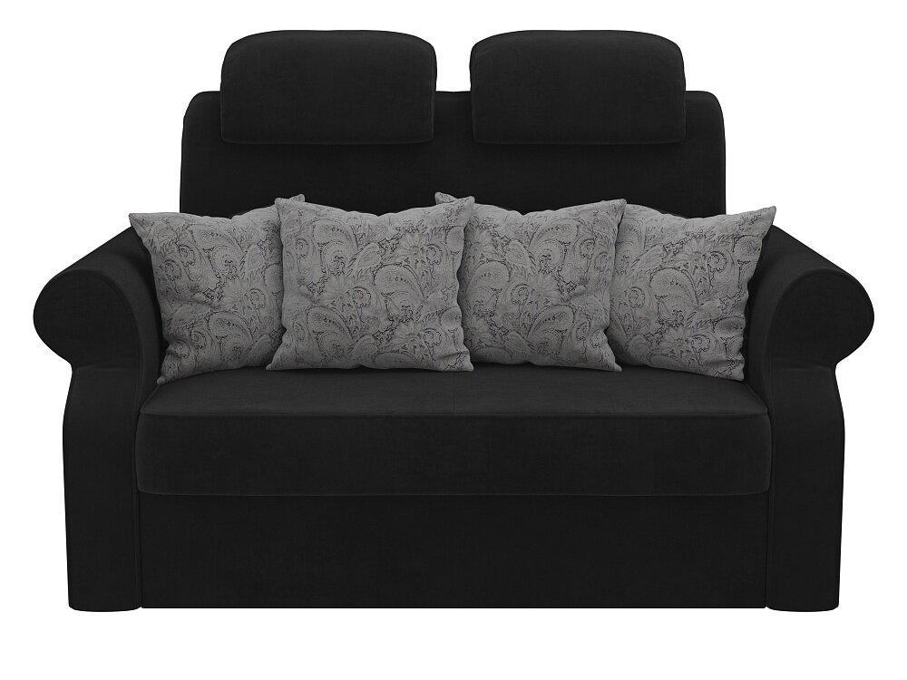 Прямой диван Соло Черный Велюр, аккордеон, 155х100х90 см, с ящиком для белья