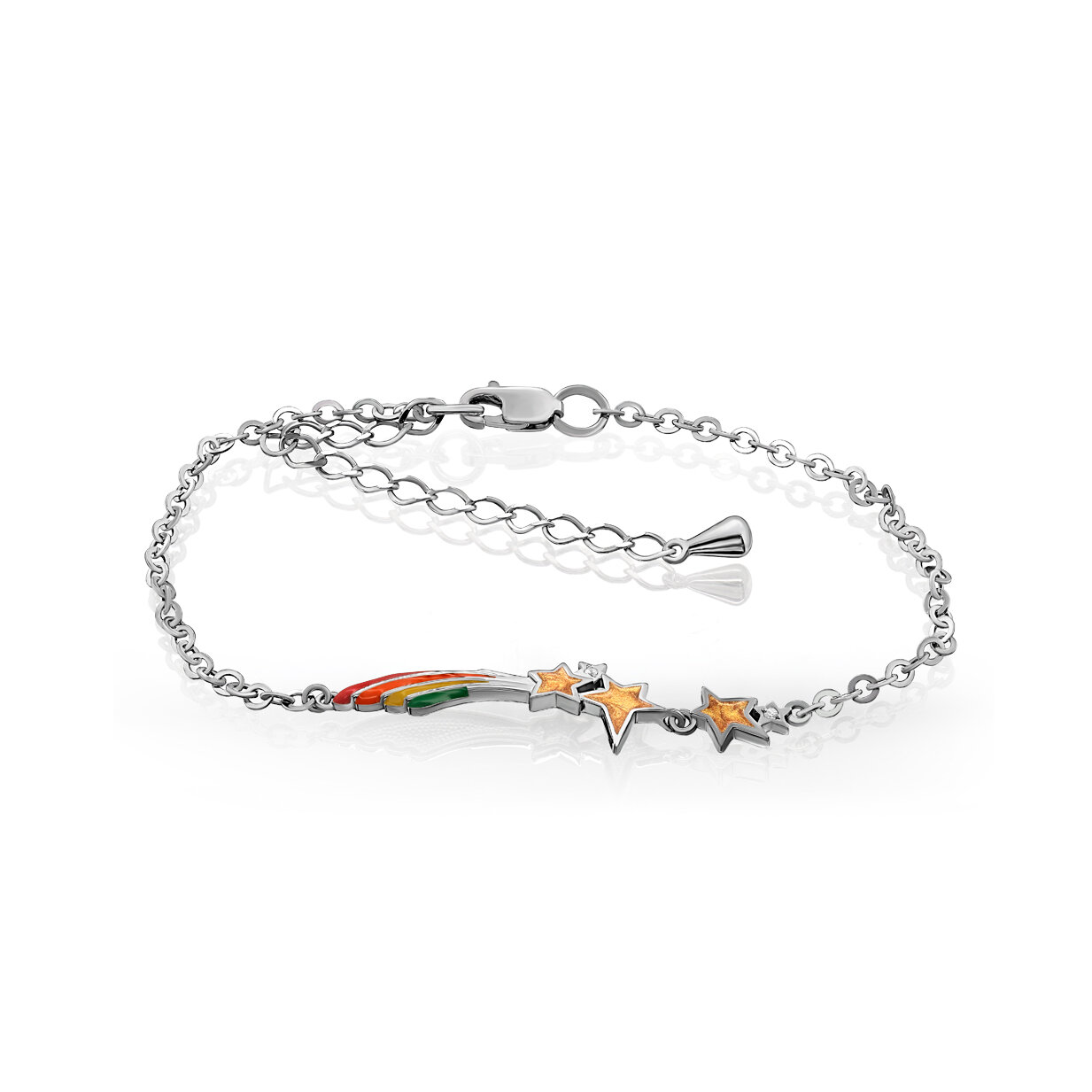 Браслет-цепочка, серебро, 925 проба, родирование, фианит