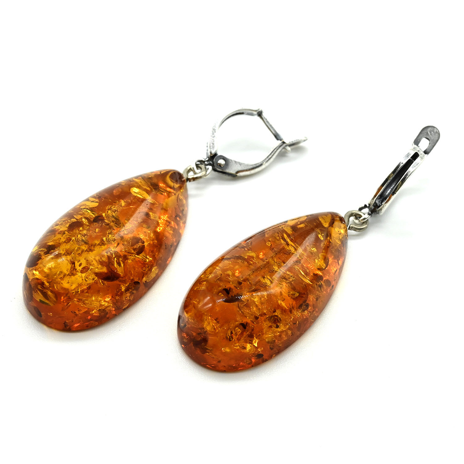 Серьги с подвесками, янтарь