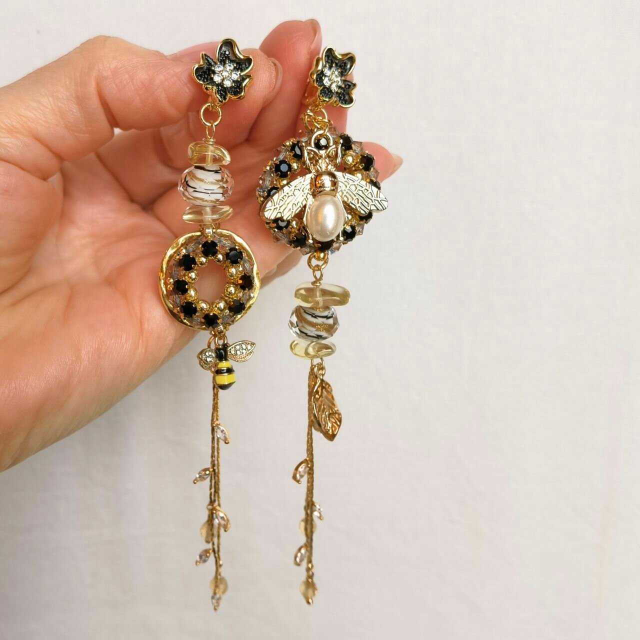 Серьги с подвесками, кристаллы Swarovski, цитрин