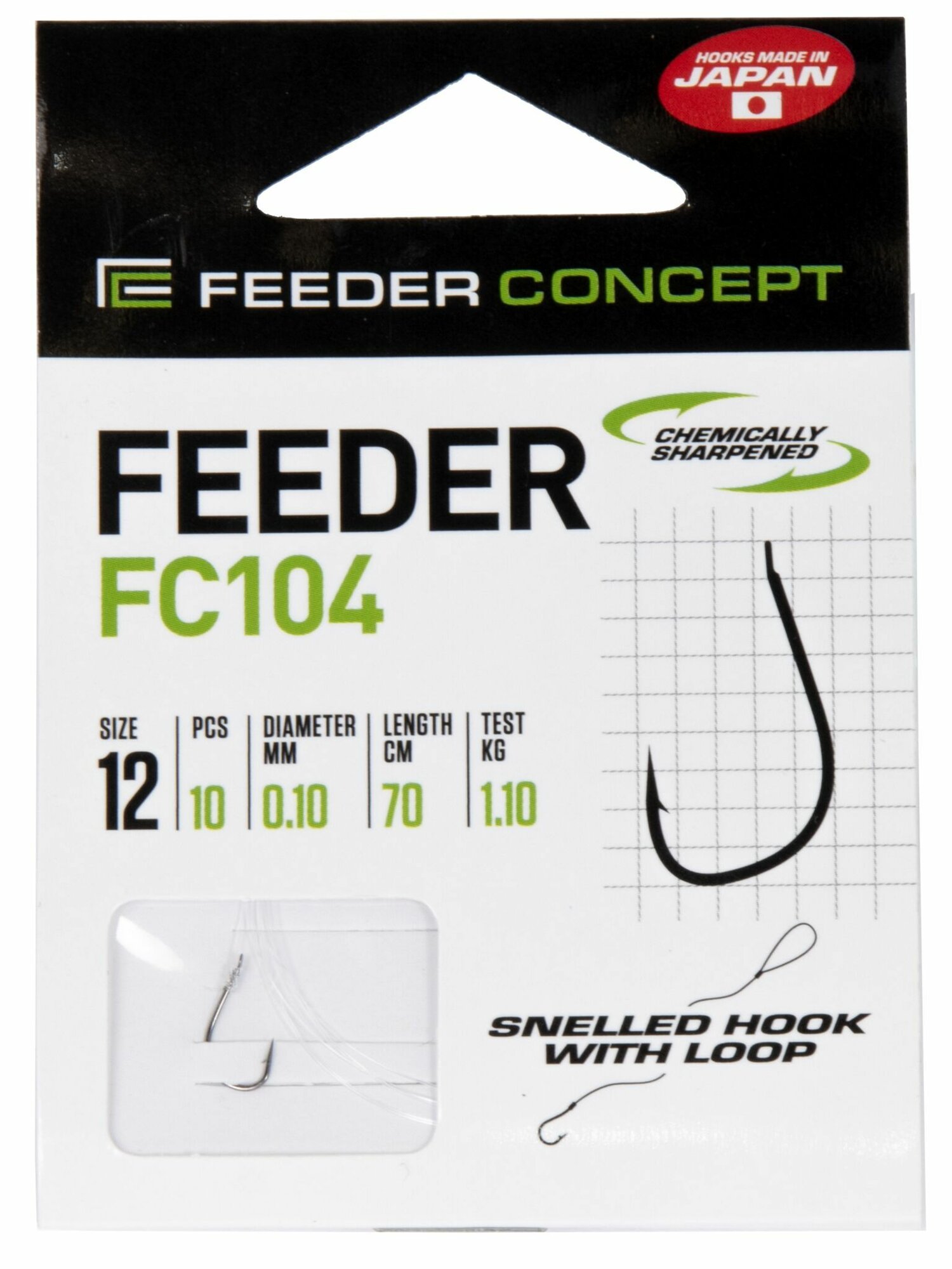 Крючки с поводком FC FEEDER сер. FC104 70см, разм.12, 0,10мм 10шт.